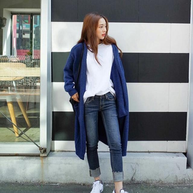 ロングニットカーディガン シンプルカーディガン ベーシックカーディガン トップス アウター セーター カーディガン ロングカーディガン ロング ロング丈 袖あり 長袖 Vネック スマート リブ 前開き 厚手 かわいい 大人可愛い きれいめ シンプル カジュアル 大人 上品