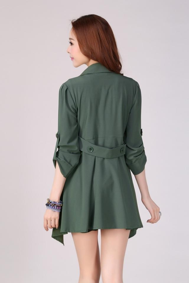 アウター ジャケット ミディアム丈 袖あり 長袖 Vネック 襟付き ベルト