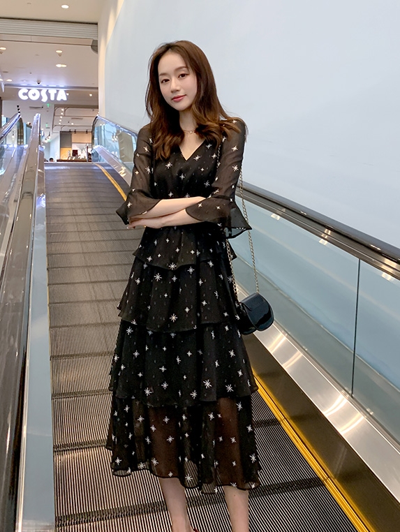 ワンピース ティアードワンピース ワンピドレス 膝下 ロング ロング丈