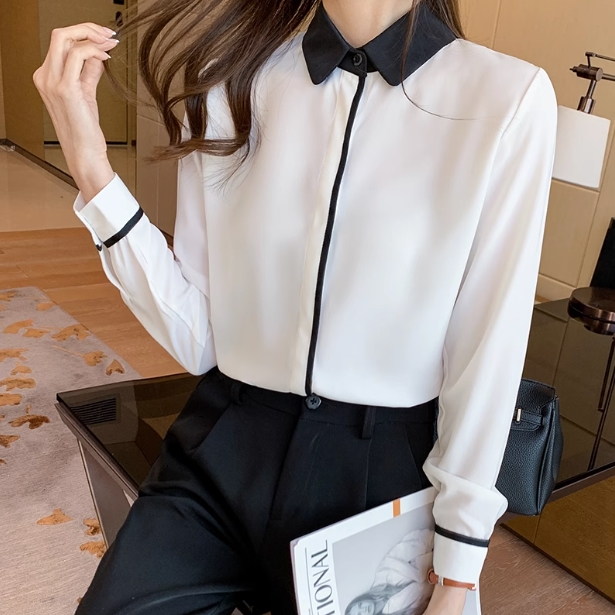 トップス シャツ ミディアム丈 袖あり 長袖 襟付き シフォン 前開き かわいい 大人可愛い きれいめ シンプル 大人 上品 おしゃれ お洒落 かっこいい アジアン エスニック エキゾチック 大人女子 ラフ フォーマル とろみ感 無地 春 秋 10代 20代 レディース 女性用 OL 通勤