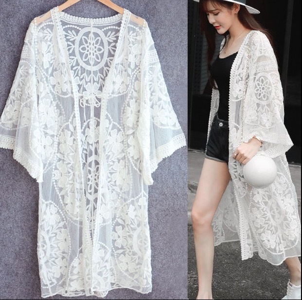 トップス デート レース カーディガン 上着 白トップス ミモレ ミモレ丈 ミディアム丈 袖あり 7分袖 七分袖 長袖 ボリューム袖 フレアスリーブ ホルンスリーブ 襟なし フレア セミフレア 細身 ストレート ワイド Aライン Iライン 切り替えデザイン ドッキング スマート レース