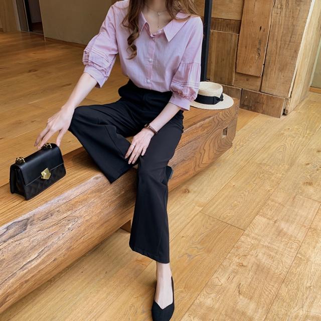 トップス シャツ ブラウス ミディアム丈 袖あり 5分袖 五分袖 ボリューム袖 襟付き 前開き かわいい 大人可愛い きれいめ シンプル カジュアル 大人 上品 おしゃれ かっこいい アジアン エスニック エキゾチック 大人女子 フォーマル 無地 夏 秋 20代 30代 レディース 女性用