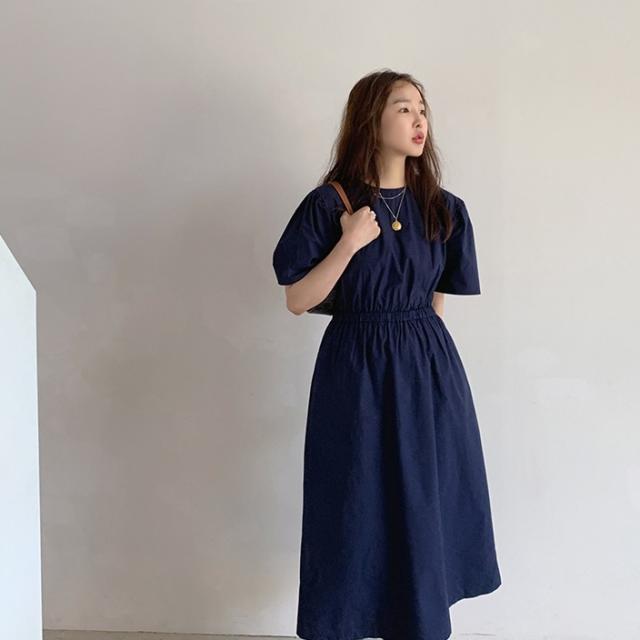 ワンピース ワンピドレス ロング ロング丈 袖あり 半袖 ラウンドネック 襟なし セミフレア Aライン ファスナー ハイウエスト 綿 かわいい 大人可愛い シンプル カジュアル 大人 上品 おしゃれ お洒落 レトロ アジアン エスニック エキゾチック 大人女子 無地 夏 秋 20代 30代