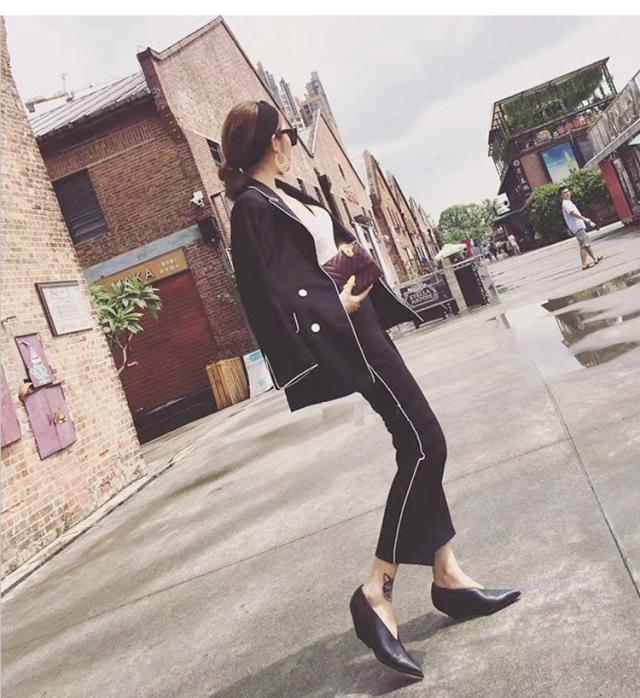 配色 パイピング テーラードジャケット サイドライン フレア パンツ