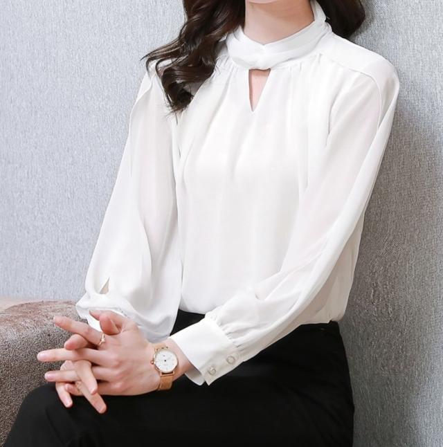 トップス ブラウス シフォンシャツ 長袖 ハイネック スタンドカラー ドレープ とろみ感 かわいい 大人可愛い 普段使い 着回し きれいめ エレガント 上品 おしゃれ 大人女子 こなれ感 ラブリー キュート モード系 モダン フェミニン フォーマル 無地 春 秋 冬 10代 20代 30代