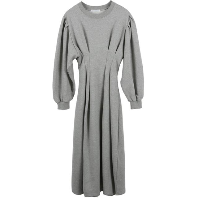 ワンピース ロング丈 長袖 ボリューム袖 ランタンスリーブ Aライン ラウンドネック ハイウエスト プルオーバー かわいい 大人可愛い きれいめ シンプル カジュアル 大人 上品 おしゃれ お洒落 大人可愛い 大人女子 フェミニン ナチュラル 無地 春 秋 冬 普段使い 着回し 10代