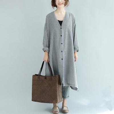 ワンピース チェック柄ワンピース カーディガン ミディアム丈 長袖 Vネック 襟なしフレア Aライン 前開きボタン ハイウエスト ルーズフィット ベルト かわいい 大人可愛い シンプル カジュアル レトロ シック ナチュラルスタイル 柄 春 秋 10代 20代 30代 40代 レディース