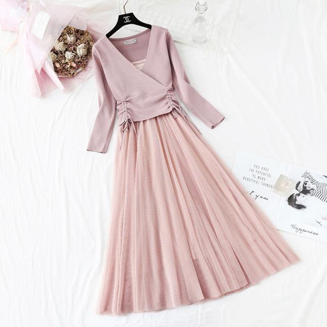 トップス ワンピース シャツワンピース フレアワンピース 膝下 袖あり 長袖 Vネック 襟なし フレア セミフレア 細身 レース かわいい きれいめ シンプル カジュアル 大人 上品 お洒落 大人可愛い 大人女子 こなれ感 無地 春 夏 秋 10代 20代 30代 レディース 女性用 ママ 学生