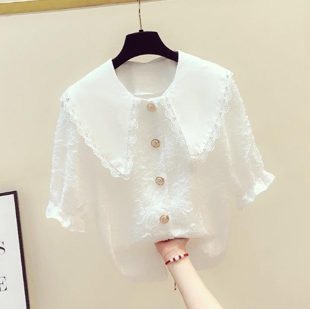 トップス デート レース シャツ ブラウス 白シャツ 白トップス ショート ショート丈 ミディアム丈 袖あり 半袖 パフスリーブ フレアスリーブ フレンチスリーブ ドロップショルダー 萌袖 Vネック 襟付き フレア セミフレア ストレート ワイド Aライン Iライン 切り替えデザイン