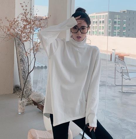 トップス Tシャツ カットソー 白トップス ミディアム丈 袖あり 長袖 ボリューム袖 タートルネック ハイネック フレア セミフレア 細身 ストレート ワイド Aライン Iライン マーメイド 切り替えデザイン スマート かわいい 大人可愛い きれいめ シンプル カジュアル 上品