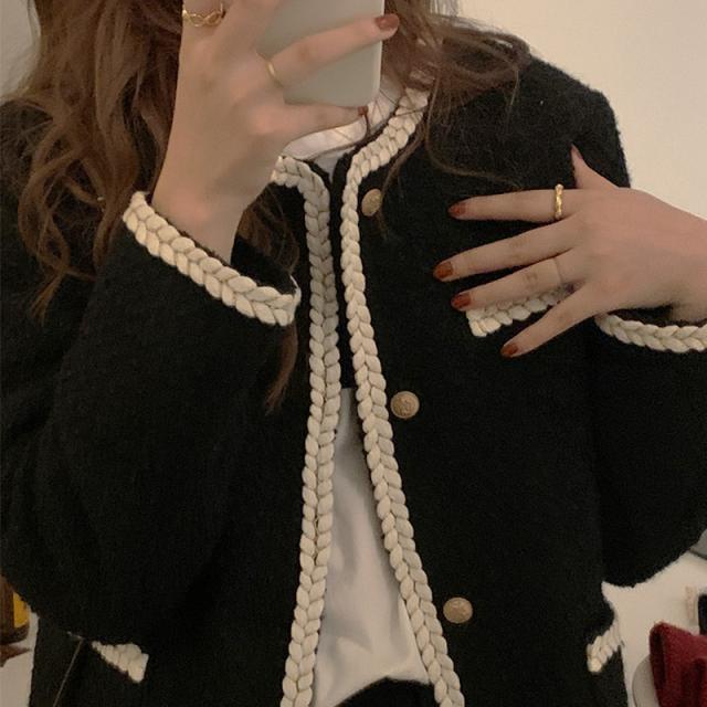 ツイード ジャケット レディース フォーマルスーツ ママスーツ 大きいサイズ バイカラー トップス アウター 袖あり 長袖 クルーネック 襟なし ポケット 前開き かわいい 大人可愛い きれいめ シンプル カジュアル 大人 上品 おしゃれ 大人女子 こなれ感 キュート クール