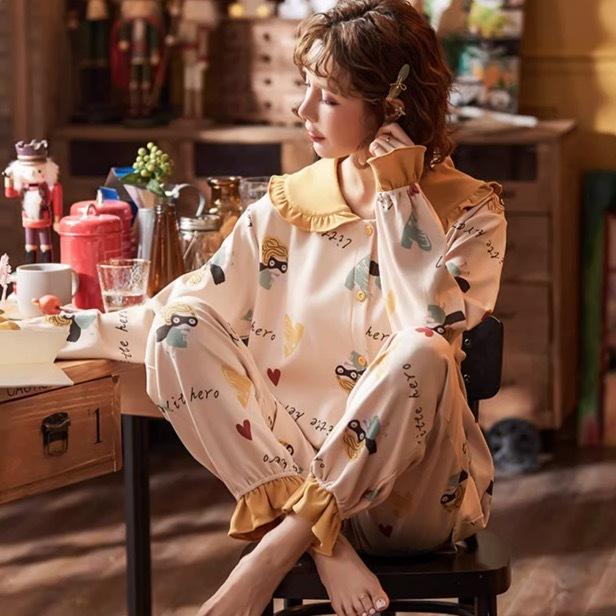 トップス パンツ セットアップ ルームウェア パジャマ 部屋着 寝巻き ナイトウェア ワイドパンツ ストレートパンツ ロング ロング丈 ミディアム丈 袖あり 長袖 萌袖 Vネック 襟付き フレア セミフレア ストレート ワイド Aライン 切り替えデザイン スマート 前開き