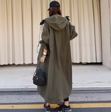 アウター モッズコート スプリングコート トレンチコート ストレート フード付き ロング丈 ロング 長袖 Vネック 襟あり 前開きボタン ハイウエスト 体形カバー かわいい きれいめ シンプル カジュアル 大人 上品 おしゃれ こなれ感 ラフ マニッシュ スポーティー クール