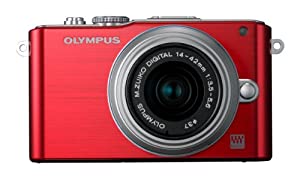 OLYMPUS ミラーレス一眼 PEN Lite E-PL3 レンズキット レッド E-PL3 LKIT RED(中古品)