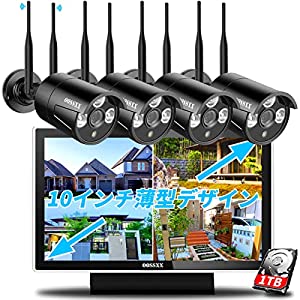 【2022年WIFI強化版・IPSパネル・FHD】 防犯カメラ 10インチモニター付き 防犯カメラ 屋外 防犯カメラセット 4台 防犯カメラ 屋