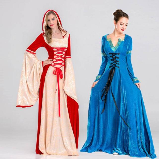 レディース ドレス ハロウィー ワンピース ロング丈 中世 フード付きワンピース 貴族服 宮廷装 ヨーロッパ風 西洋 コスチューム ベルベット コスプレ衣装 発表会 演奏会用ドレス ピアノ 合唱 披露宴 舞台衣装 仮装 ハロウィーン 大人