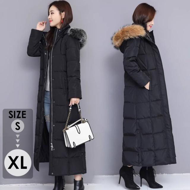ダウンコート 超ロング レディ ダウンジャケット Aライン フード付き 撥水 ファー付き ファー外せる 着痩せ 軽量 大きいサイズ 黒 ブラック 無地 グレー 厚手 アウター 冬服 防寒着 おしゃれ あったか レディース 女性用