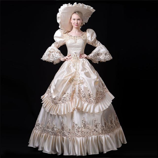 舞台 中世 貴族 衣装 豪華ロングドレス ステージ衣装としても最適 フランス貴族 人気お姫様ドレス レース ベージュ 公爵夫人 歌劇 宮廷服 髪飾り付き プリンセスラインお姫様ドレス 舞台ステージ衣装演劇オペラ声楽d9181c0c0c6