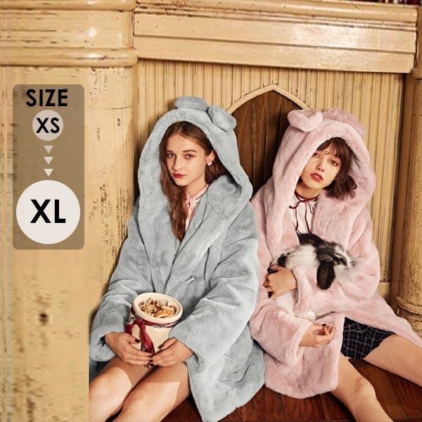 【レビュー投稿で+5%還元】ジャケット ふわふわ もこもこ ウサギ耳 パーカー うさぎ帽子 うさみみパーカー 黒 ss s m l xl 暖かい かわいい dd228c0c0c6