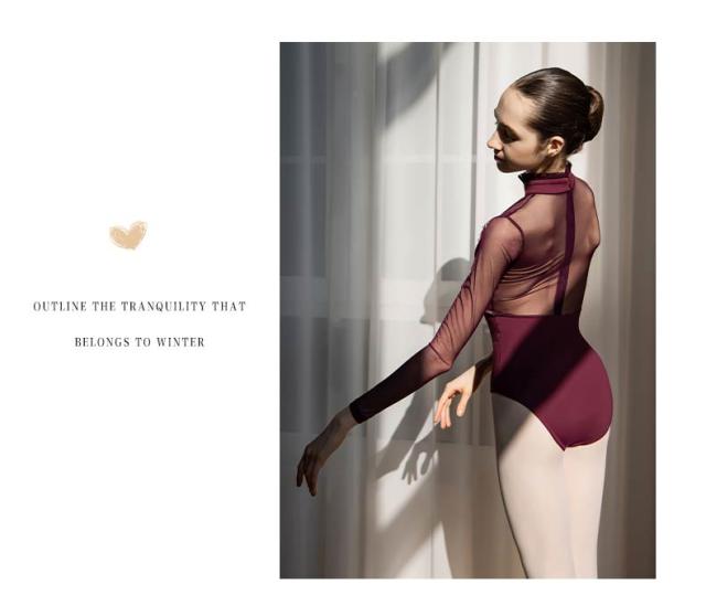 バレエ レオタード 長袖 透け感そで 大人 バレエ用品 ぶどう色