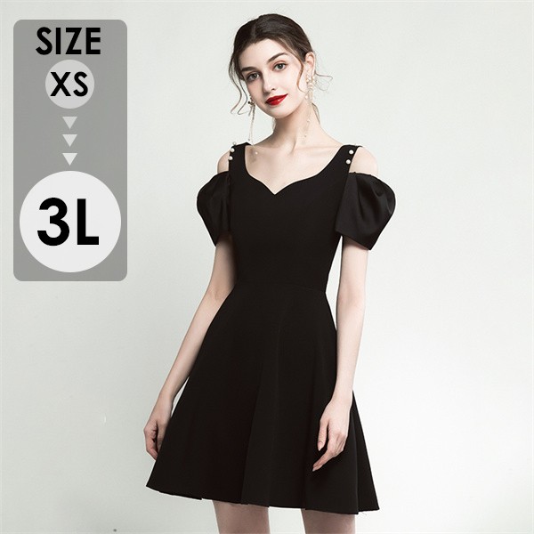 パーテイードレス 膝丈ワンピース ショートドレス 大人 肩出し 演奏会 結婚式 ワンピース 袖あり 20代 30代 可愛い 卒業式 同窓会 謝恩会 ショート丈 お呼ばれ 半袖 黒ドレス ブラック da013c6c6zr