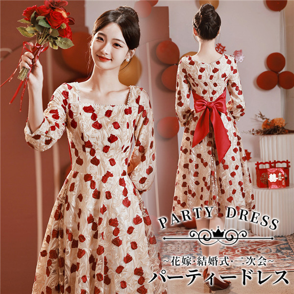 ロングドレス 演奏会 ピアノ 発表会 ツヤ感 花レース 赤 レッド 刺繍 ブルードレス Vネック 袖あり ポワン袖 フェミニン エレガント 大きいサイズ 5L 大人 母親 結婚式 体型カバー ベルベット 謝恩会 卒業式 花嫁 ステージ da602g4g4zr