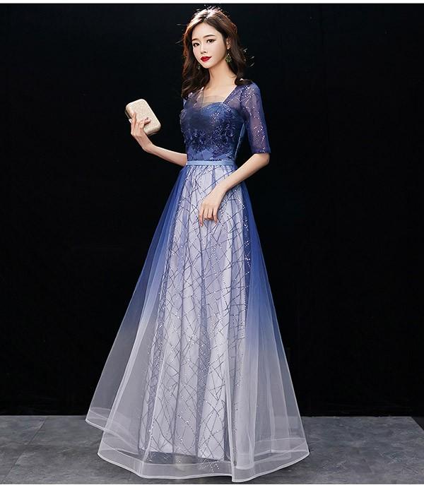 【レビュー投稿で+5%還元】パーティードレス ロング丈 演奏会 グラデーション キラキラ スパンコール 刺? 花柄 袖付き 五分袖 スクエアネック 袖なし 肩出し ノースリーブ ビスチェタイプ ドレス 大人 ピアノ 発表会 成人式 同窓会 結婚式 Aライン 忘年会 上品 紺 S M L 2L 3L レビュー投稿で+5%還元】パーティードレス ロング丈 演奏会