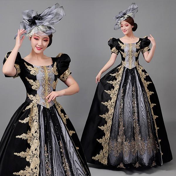 中世 貴婦人ドレス ステージ 衣装 中世ドレス ヨーロッパ 貴族 王族服 ジュリエット カラードレス 演出 現代劇演出 ヨーロッパ風 演出 パーティードレス ブラック eh150jc