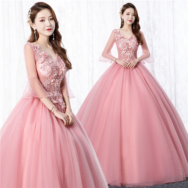 【サイズ有S/M/L/XL/2XL/3XL】パーティードレス 袖あり カラードレス ウェディングドレス ロングドレス 演奏会 ピアノ 発表会 ドレス 成人式 演奏会用ドレス ロング 大人 ステージ衣装 大きいサイズ ピンク 舞台衣装 コンサートあずき グリーンde013l6l6l9