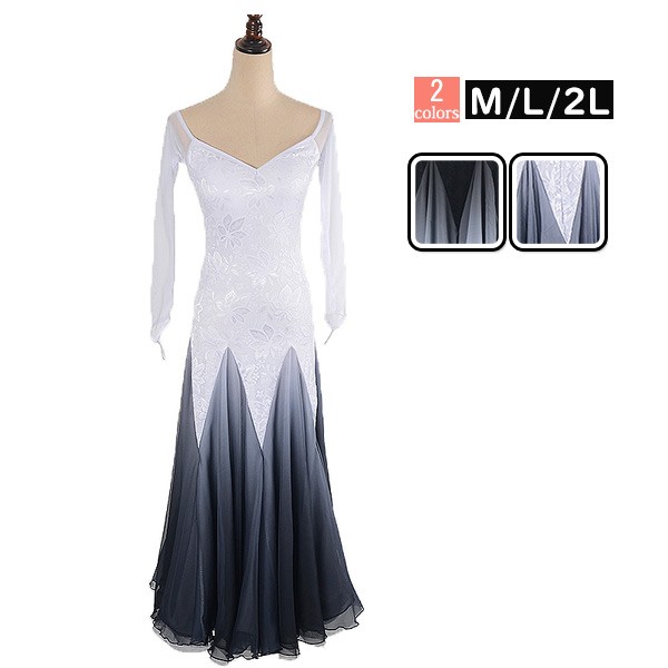 【レビュー投稿で+5%還元】社交ダンス ドレス ワンピース モダンドレス ダンスワンピース ダンス衣装 ダンスウェア 広がる裾 社交ダンス衣装 モダンドレス ロングワンピース ストレッチ 発表会 練習着 演出用 白 黒 チャチャチャ M L 2L dm053l9