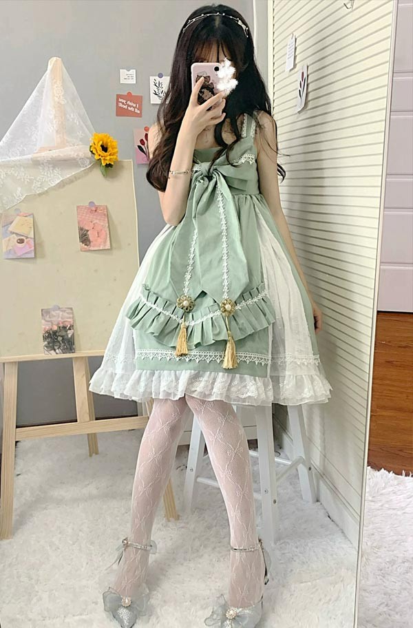 ワンピース ロリータワンピース リボン ハイウエスト 膝丈 レディース