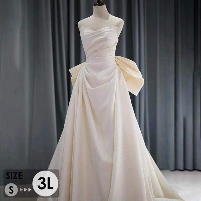 ウェディングドレス ビスチェタイプ ビッグリボン 花嫁 白ドレス ワンピース プリンセス  かわいい シンプル アンティーク クラシカル 結婚式 二次会 披露宴 前撮り 後撮り 撮影用 フォトウェディング ロング