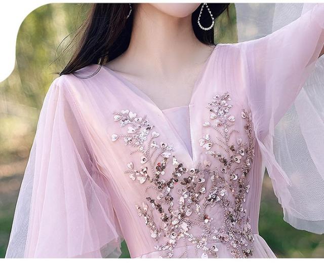 カラードレス ゆめ可愛い パフ ドレス 大人 ピアノ 発表会 ロング