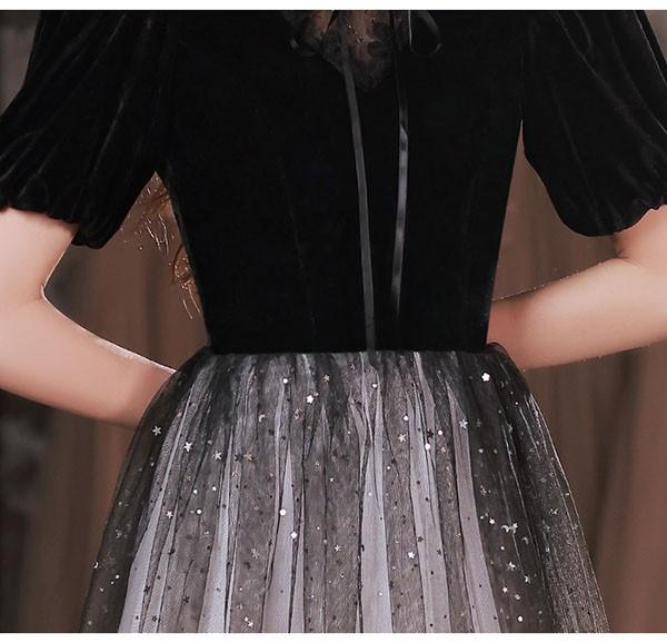 パーティードレス ロング 演奏会 袖付き キラキラ ドレス ブラック 黒
