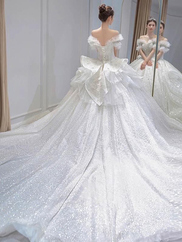 レビュー投稿で+5%還元】花嫁 ウェディングドレス オフショルダー