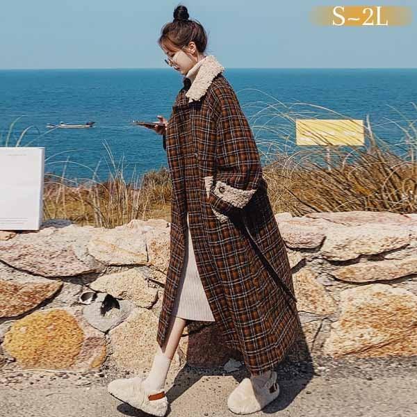 【レビュー投稿で+5%還元】チェスターコート チェック柄 レディース ロングコート コクーンコート 小柄 ロングチェスターコート アウター 秋 冬 冬服 定番 オーバーサイズ カジュアル あったか 暖かい 可愛い 体型カバー コート 韓国 大人 エレガント ブラウン S M L 2L