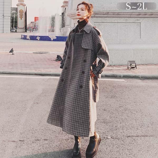 【レビュー投稿で+5%還元】チェスターコート チェック柄 レディース ロングコート コクーンコート ドロップショルダー 小柄 ロングチェスターコート 超ロング アウター 秋 冬 冬服 オーバーサイズ カジュアル あったか 暖かい 可愛い 体型カバー コート グレー S M L 2L