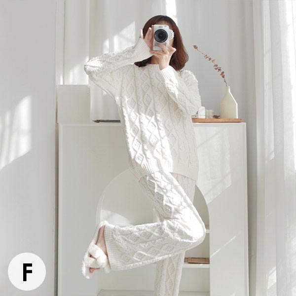 【レビュー投稿で+5%還元】ニットパジャマ レディース リボン 冬 かわいい 長袖 ルームウェア ニット パジャマ 部屋着 寝間着 おうち時間 女性用 ふわふわ 前開き 上下ゼット 可愛い 韓国 暖かい モコモコ あったか プレゼント 結婚祝い ホワイト dh082n1n1c6