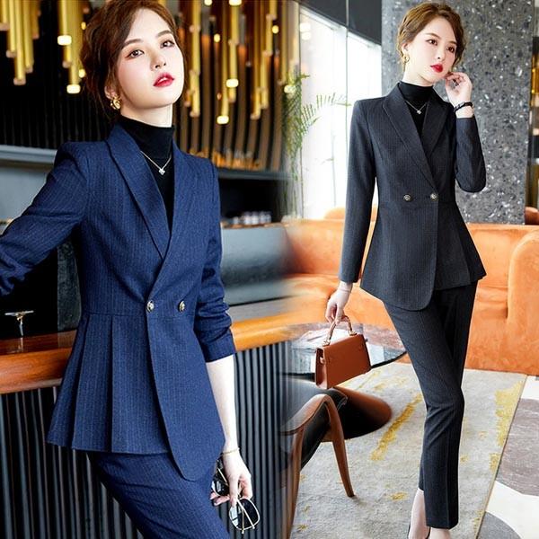 ストライプスーツ レディース 大きいサイズ 通勤 事務服 就活 就職活動 面接 仕事着 フォーマル 上下セット 長袖 オフィス ビジネス 事務服