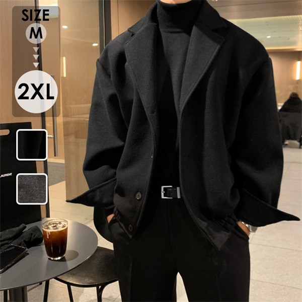 ラシャコート チェスターコート メンズ ビジネス ジャケット ショートコート 通勤 アウター 紳士服 防寒保温 秋冬新作 OL M L XL 2XL 黒 グレー