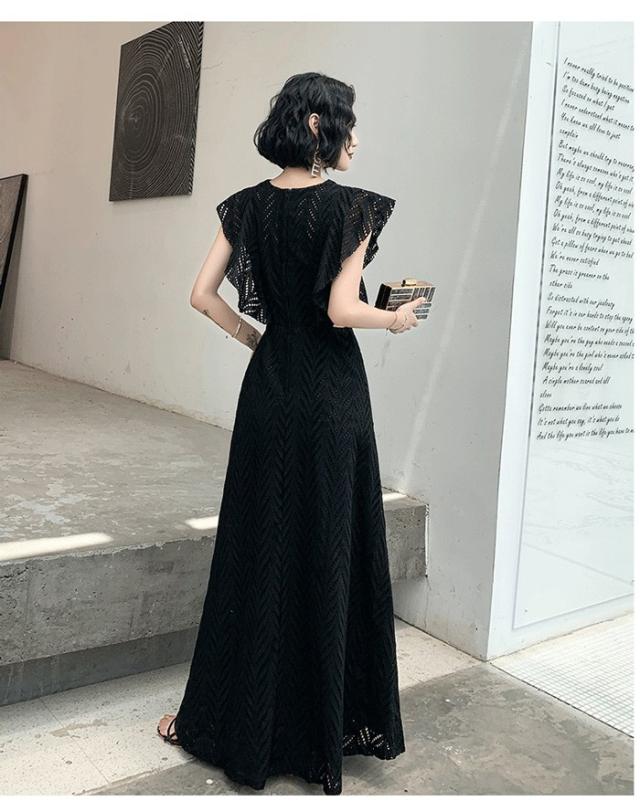 イブニングドレス 黒 お呼ばれドレス 演奏会 結婚式 お呼ばれドレス