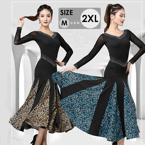 社交ダンス 衣装　モダンドレス ラテン衣装 ダンスウエア 大きい裾 競技着 練習服 ワルツ タンゴ服 インターナショナルダンス モダン