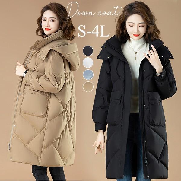 ダウンコート レディース ダウンジャケット 80％ダウン Aライン 帽子付き フード 母親 着痩せ 大きいサイズ 黒 ブラック 厚手 冬服 防寒着 おしゃれ S M L LL 3L 4L きれいめ 着痩せ 20代 30代 40代 50代 60代 秋 冬 bg087zezejc