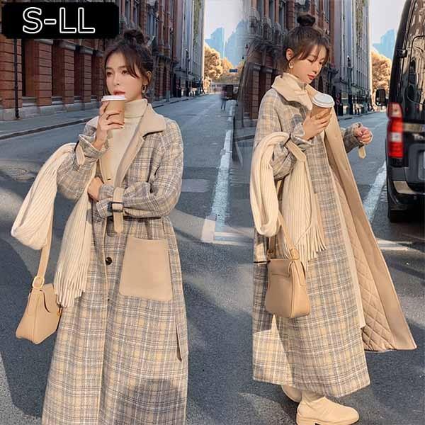 【レビュー投稿で+5%還元】ロングコート グレンチェック コート ステンカラーコート ドロップショルダー 超ロング フードなし 暖かい おしゃれ 体型カバー 中綿コート 韓国 暖かい おしゃれ 体型カバー かわいい エレガント dv077zezec6