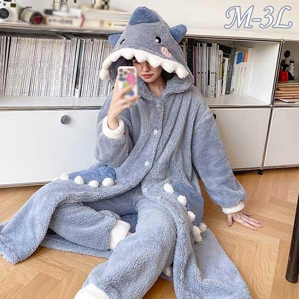 【レビュー投稿で+5%還元】前開き 韓国 サメ柄 もこもこパジャマ レディース 暖かい フード付き モコモコ あったか 冬 かわいい 上下セット 長袖 ルームウェア 着る毛布 もこもこ パジャマ 部屋着 寝間着 おうち時間 女性用 ふわふわ プレゼント 結婚祝い dv109zezec6