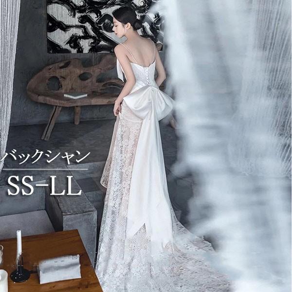【レビュー投稿で+5%還元】ウェディングドレス ドレス 結婚式 花嫁 バックシャン ノースリーブ マーメイドドレス セクシー オープンバッグ 背中開き サテン