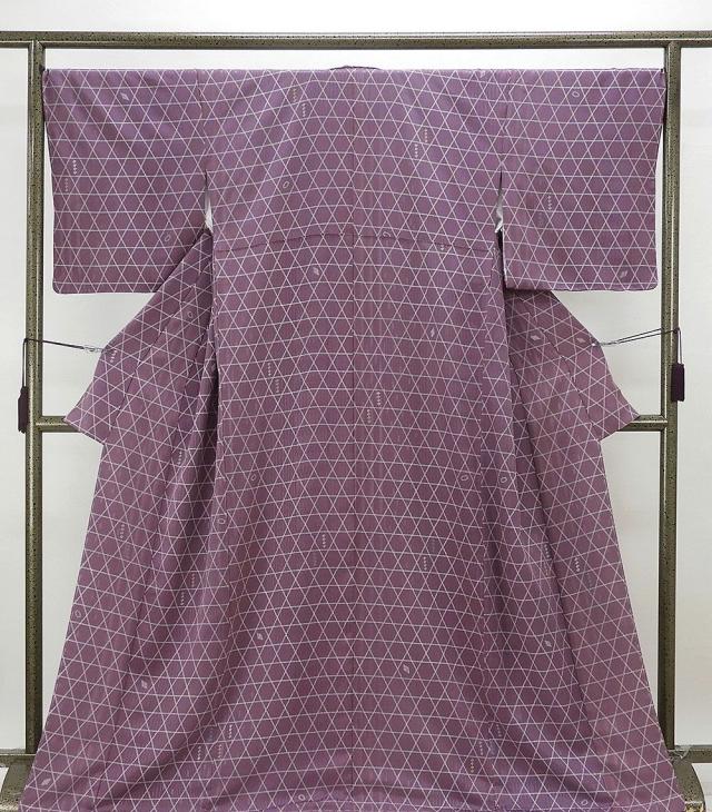 小紋 新品仕立済 正絹 京手描友禅 籠目模様 小紋 身丈165cm 裄丈68cm 新品 仕立て上がり 着物  c1105