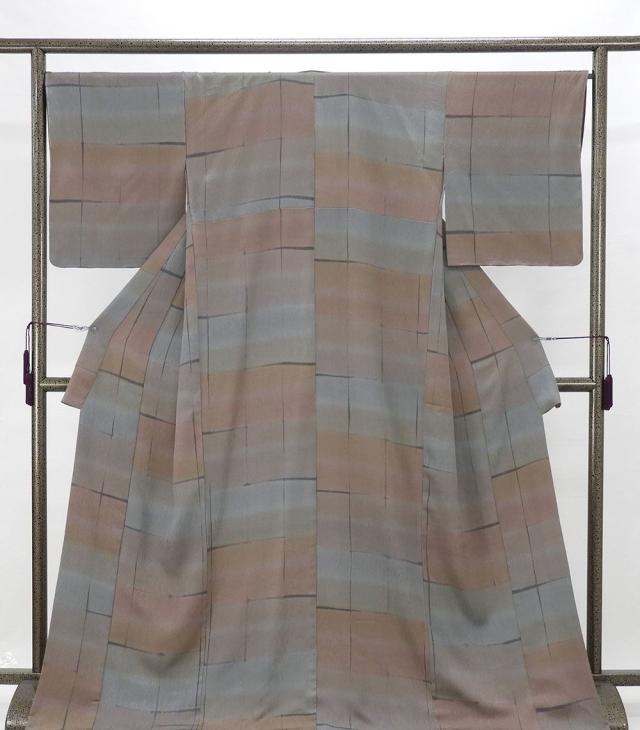 小紋 未着用美品 正絹 格子幾何模様 身丈170cm 裄丈67.5cm 小紋 未使用 新古品 着物 c4004