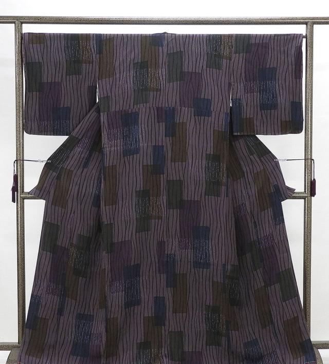 小紋 未着用美品 正絹 よろけ格子模様 身丈168.5cm 裄丈68.5cm 小紋 泥染友禅纐纈 未使用 新古品 着物 c4030