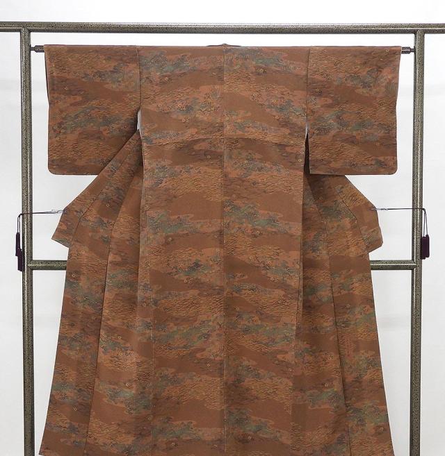 小紋 正絹 二代目南部幸雄作 霞茶屋辻模様 身丈152cm 裄丈62.5cm 小紋 良品 リサイクル 着物 c4037